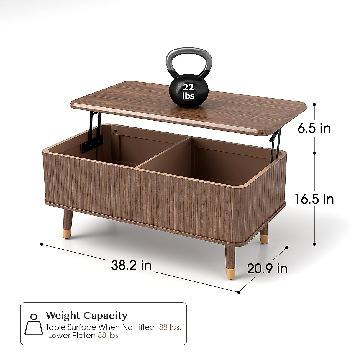 JOINICE,Lift Top Coffee Table with Storage,Mid Century Modern Coffee Table,Fluted Wood Coffee Table,Multi-Functional Center Table for Living Room,Convenient for Dining,Gaming,or Working,Walnut