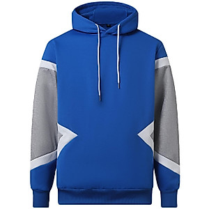 LQHHYLYX Mens Hoodie Multicolor Panel Sweatshirt Fleece Long Sleeve Sports Tops (Medium, Blue)