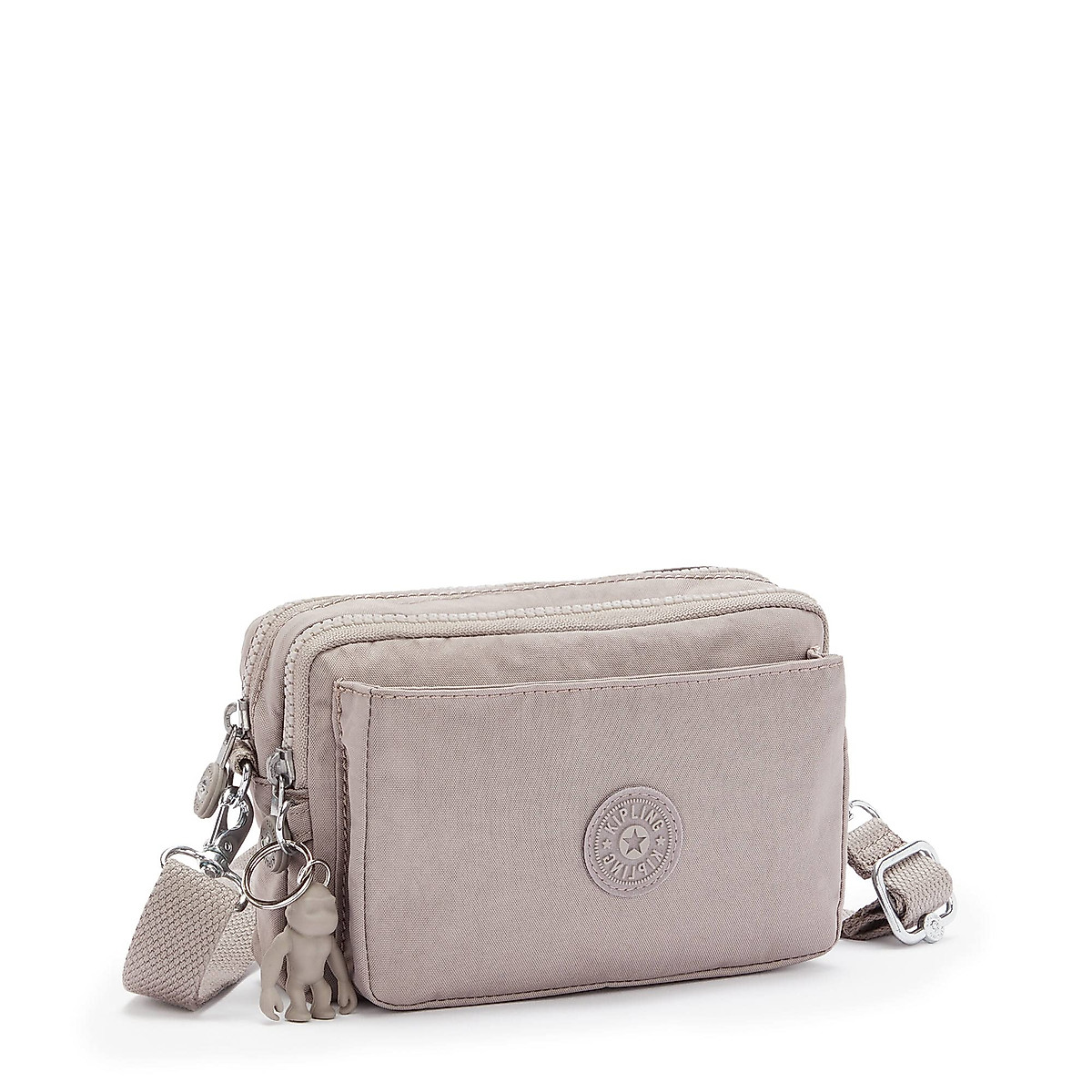 Kipling Womens Abanu Multi Bag, Lightweight, Adjustable Nylon Waist Pack With Multi-compartment Zip Pockets Covnertible Crossbody Bag, Grey Gris, Small US