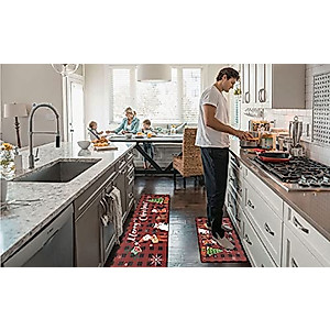 U'Artlines Christmas Anti Fatigue Kitchen Mats Set of 2 Farmhouse Kitchen Rugs and Mats Cushioned Kitchen Floor Mats Set Waterproof Comfort Standing Mats Non Slip Kitchen Rugs and Runner Sets (Red)
