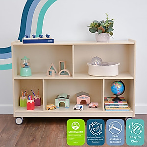 Children’s Factory Mobile 30" H 2-Shelf Storage, Classroom Reading Nook Cubbies, Kids Preschool & Daycare Toy Cubby Shelves, Toddler Playroom Bookshelf