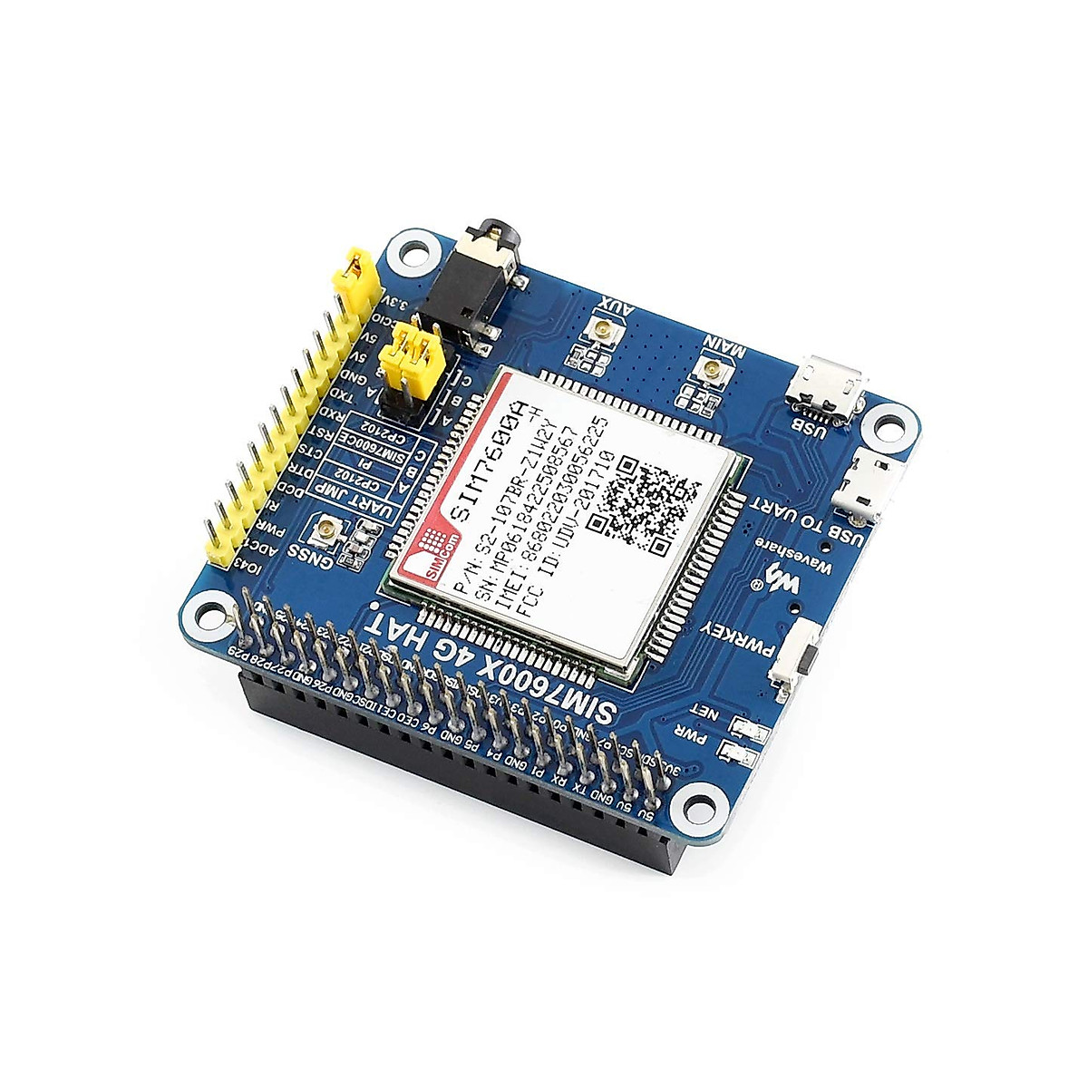 4G / 3G / GNSS HAT Module for Raspberry Pi Zero/Zero W/Zero WH/2B/3B/3B+ Based on SIM7600A-H, 4G Communication and GNSS Positioning Module Support LTE CAT4 up to 150Mbps for North America