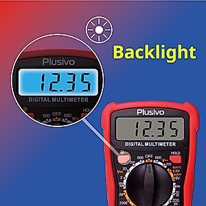 Plusivo Digital Multimeter Tester 2000 Counts AC DC Voltmeter Ohm Volt Amp Multi Meter Measures Voltage, Resistance, Current, Continuity, Tests Battery and Diode with Test Probes for Electricians
