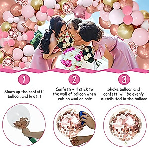 JULLIZ 144Pcs Rose Gold Pink Balloon Garland Arch Kit, Metallic Rose Chrome Gold Balloons for Birthday Wedding Party Bridal Shower Anniversary Decorations with Shiny Star Mylar Balloons