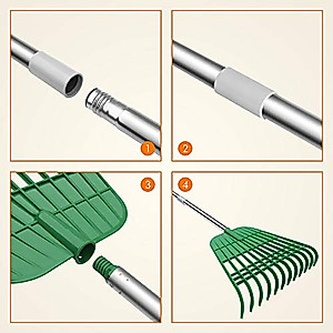 Gardzen 12 Tines Gardening Leaf Rake, Lightweight Steel Handle, Detachable, Ideal Camp Rake, Comes with Dustpan-Type Garden Bag