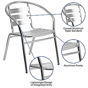 EMMA + OLIVER Aluminum Indoor-Outdoor Stack Chair with Triple Slat Back and Arms