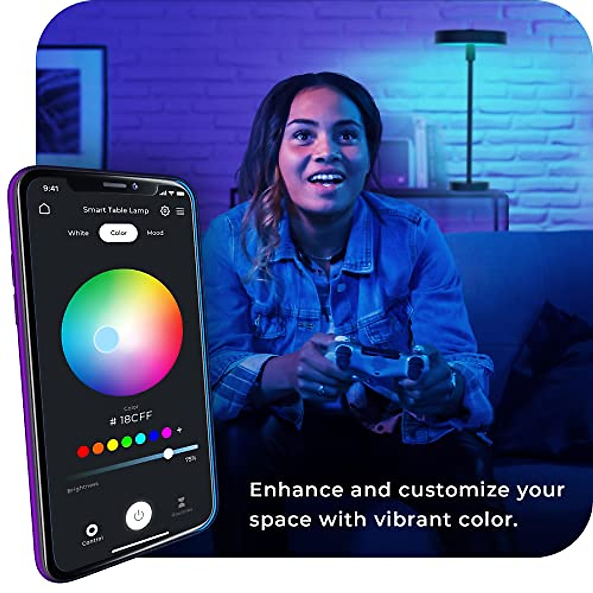 Globe Electric 67240 Wi-Fi Smart Table Lamp, Satin Black, No Hub Required, Voice Activated, 7 Watts, Multicolor Changing RGB, Tunable White 2000K - 5000K, 400 Lumens, 50,000 Hours, 80 CRI