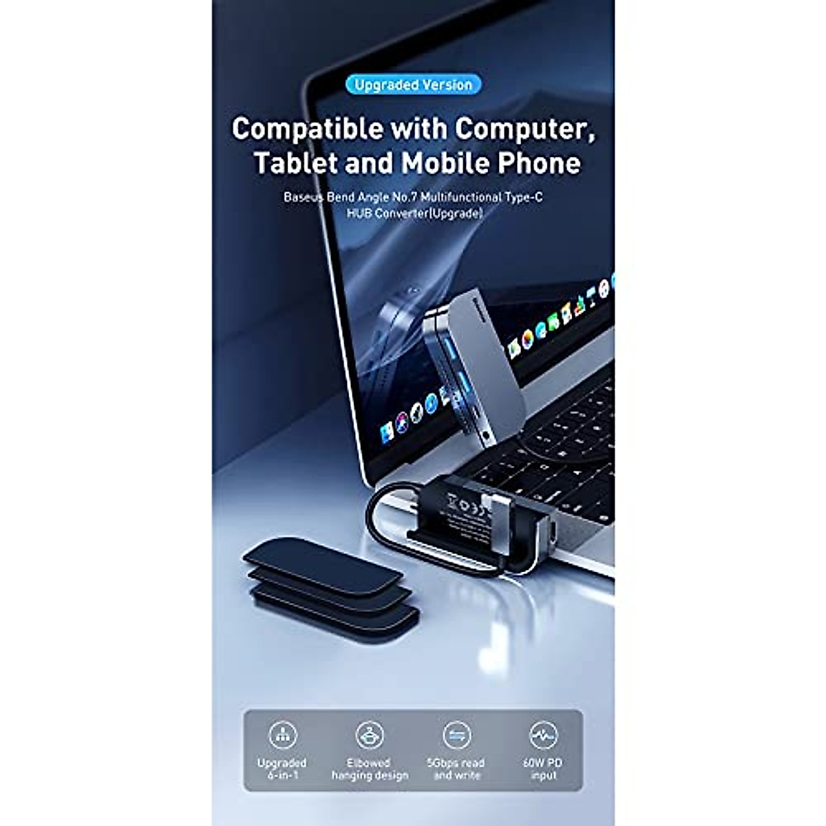 SHYPT 6 in 1 USB C HubType C Hub to 4K HD USB 3.0 PD Port 3.5mm Jack USB-C USB Hub Adapter