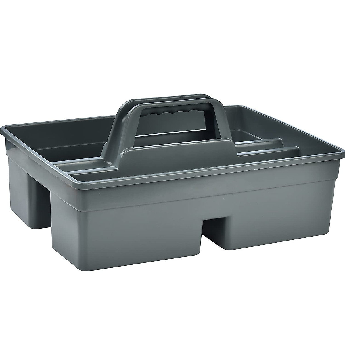3-Compartment Plastic Cleaning Caddy Tray– Stackable Large Commercial Quality Plastic Tool Organizer Bucket with Handle, Grey