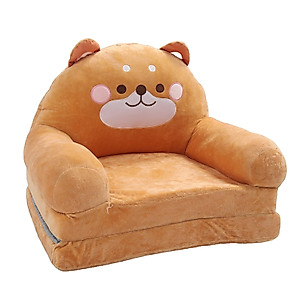 Flip Open Couch, Brown Puppy Kids Chair Couch Multifunctional Adorable Cartoon for Home for Watching TV (Folding in Half)