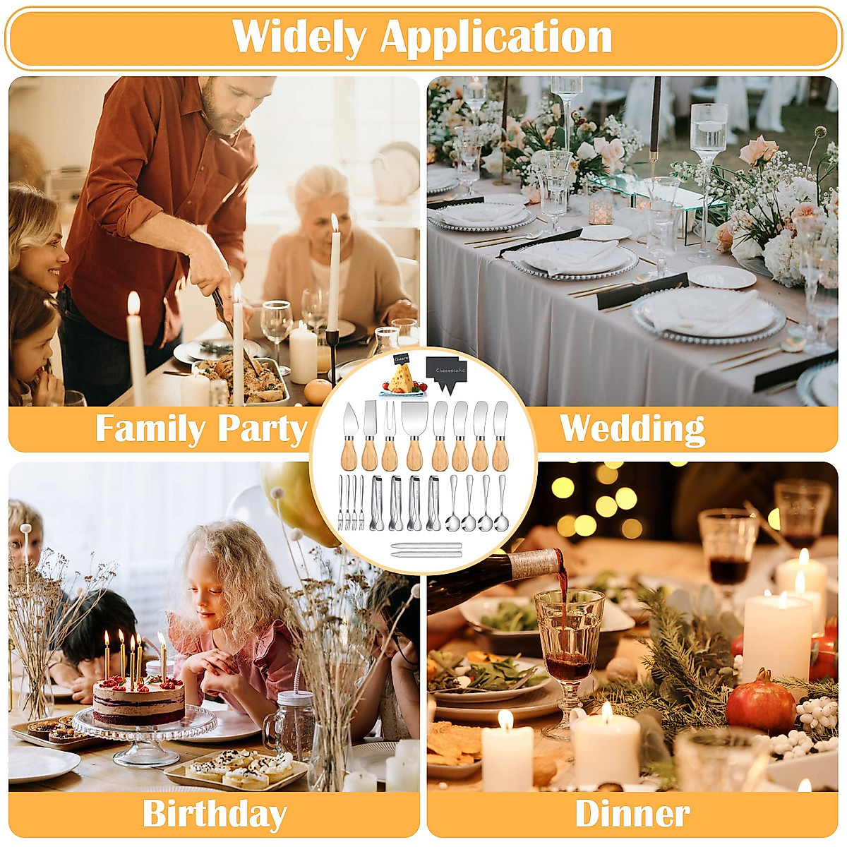 Cludoo 25Pcs Chesses Knife Set with Cheese Marker Cheese Butter Spreader Knife Set with Wooden Handle Knives Forks, Knives Spoons with Gift Box, Charcuterie Knife Set for Parties Dinners