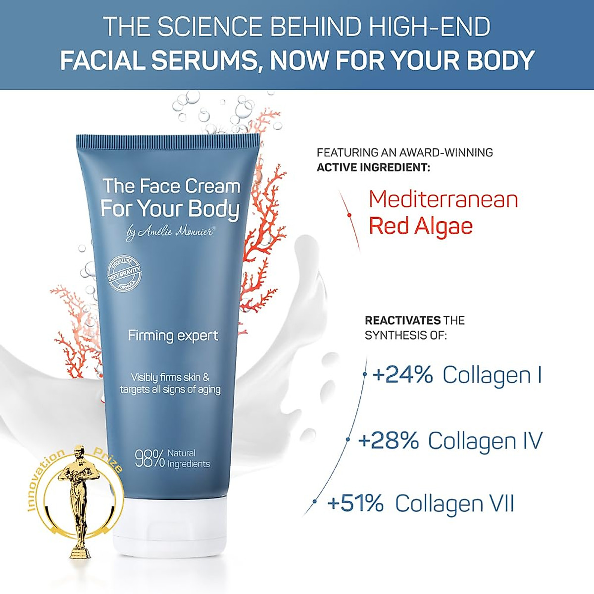 Crepe Firming Advanced Cream - European Hi-tech Skin care - Hyaluronic Acid in the 50-3000 kDa Molecular Spectrum - Tightening & Lifting Collagen Repair Treatment - Best for Body, Face and Neck 7.5 oz