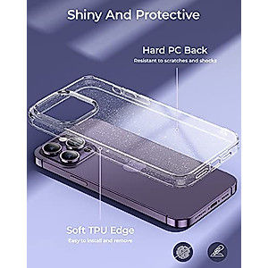 BENKS Designed for iPhone 14 Pro Max Case for Women Girls, Crystal Glitter Shockproof & Anti-Scratch Full Protection [Not Yellowing] Back Cover for iPhone 14 Pro Max (6.7”)