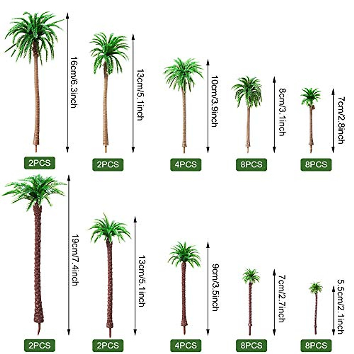 48 Pieces Plastic Model Tree Layout Rainforest Train Palm Tree Green Model Coconut Trees for Outdoor Home Garden Decoration