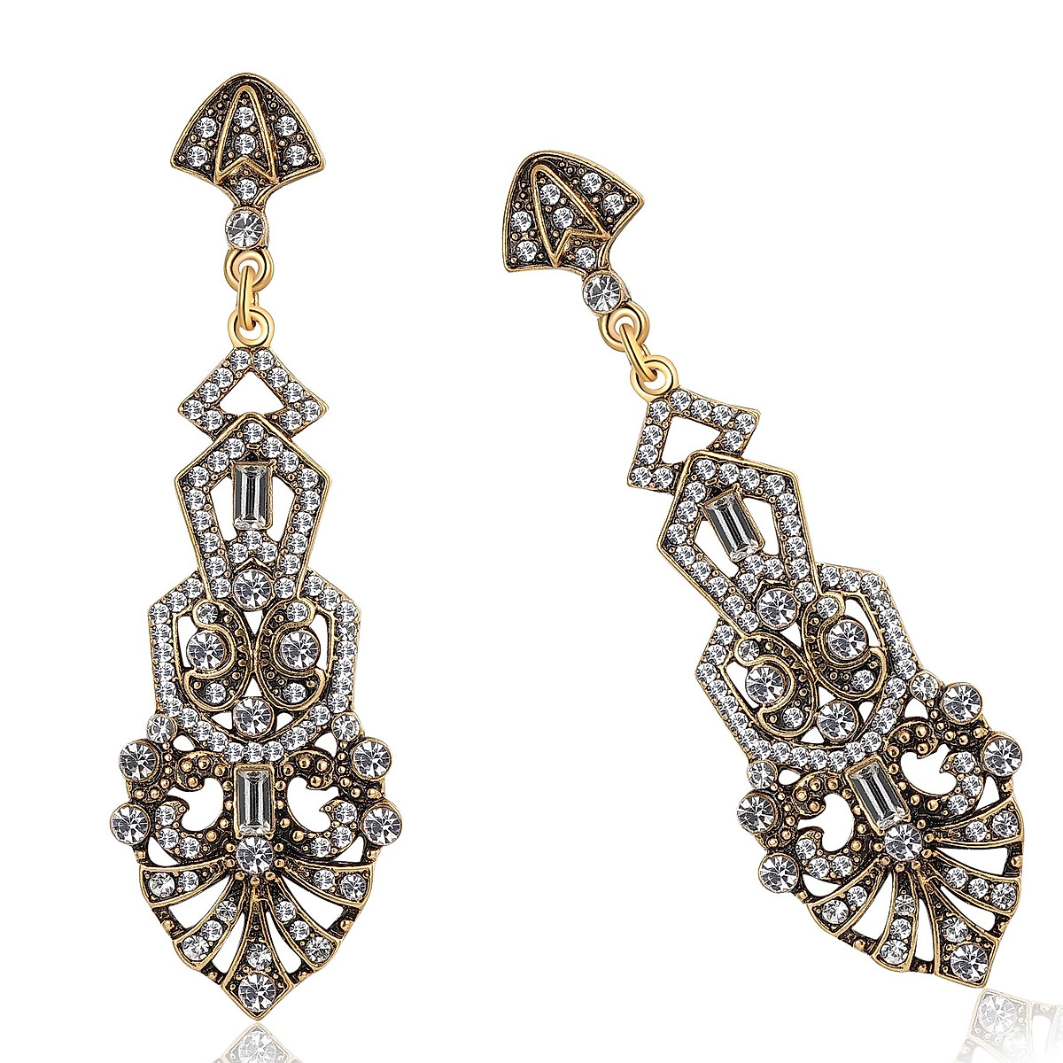 Coucoland 1920s Flapper Earrings Roaring 20s Great Gatsby Rhinestone Earrings (Stly2-Gold)