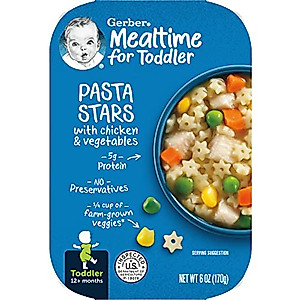 Gerber Mealtime for Toddler Pasta Stars with Chicken & Vegetables, Toddler Meal Made with No Preservatives, Just Heat & Serve, 6-Ounce Tray (Pack of 8)