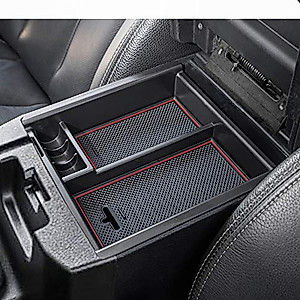 JDMCAR Compatible with Center Console Organizer 2023 Toyota Tacoma Accessories 2022 2021 2020 2019 2018 2017 2016,Tacoma Insert ABS Black Materials Tray - (Red Trim)