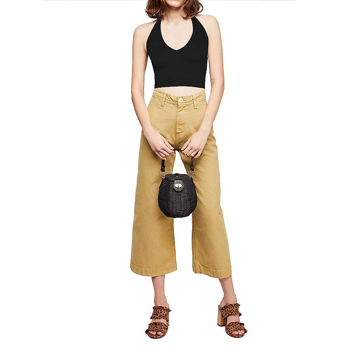 CLOZOZ Halter Crop Tops for Women V Neck Cropped Tank Tops Going Out Sleeveless Backless Trendy Top Black