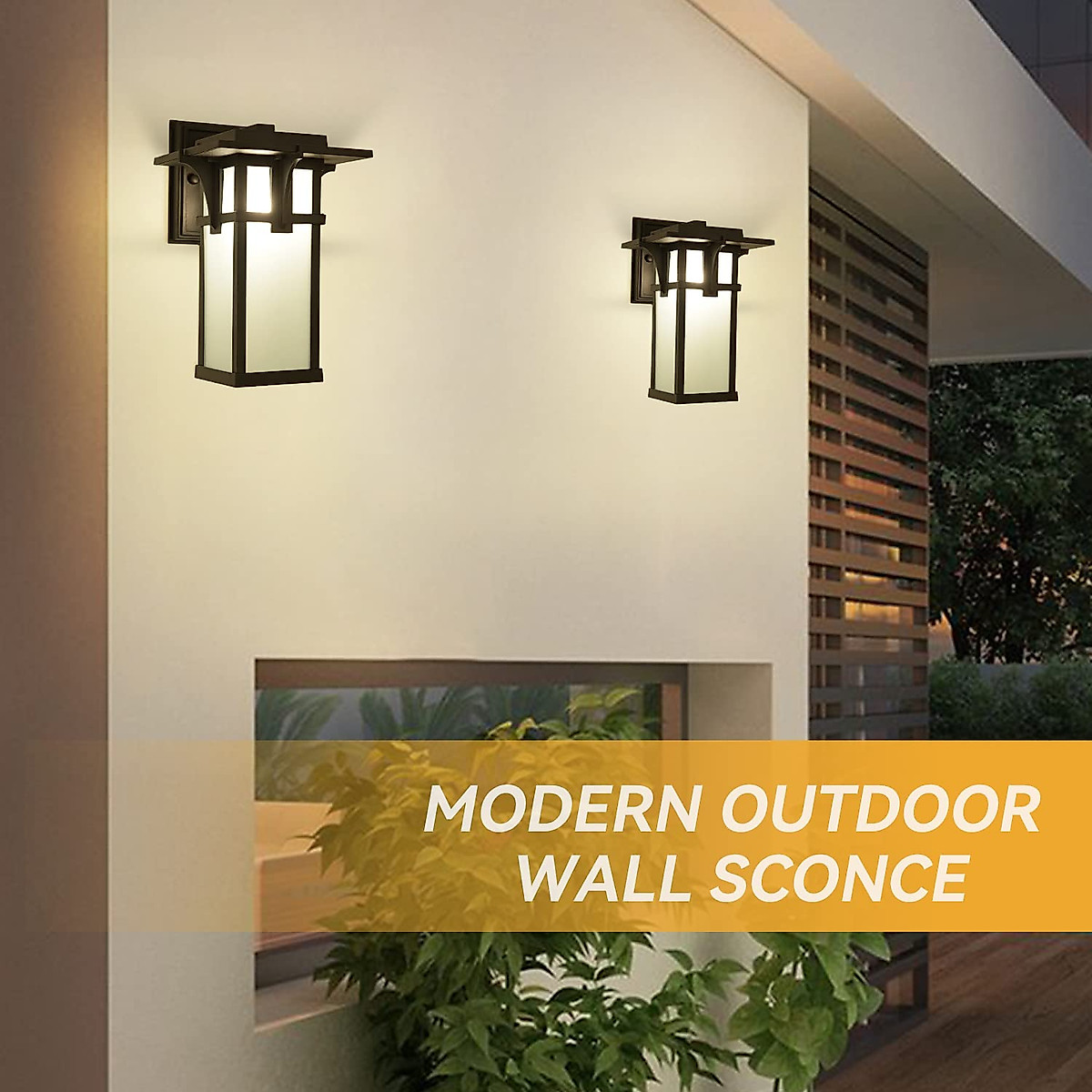 EERU Porch Lights Wall Mount Outdoor Wall Lantern Waterproof Aluminum with Frosted Glass Exterior Light Fixtures Modern Classic Outdoor Wall Lights for Outside House Deck Patio Garage Lighting, Black