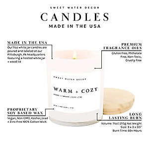 Sweet Water Decor Warm and Cozy Soy Candle | Pine, Orange, Cinnamon, and Fir Winter Scented Candle for Home | 11oz White Jar with Wood Lid, 60 Hour Burn Time, Made in the USA