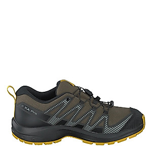 Salomon Kid's XA PRO V8 CLIMASALOMON Waterproof Trail Running Shoes, Olive Night/Black/Sulphur, 5 Big Kid