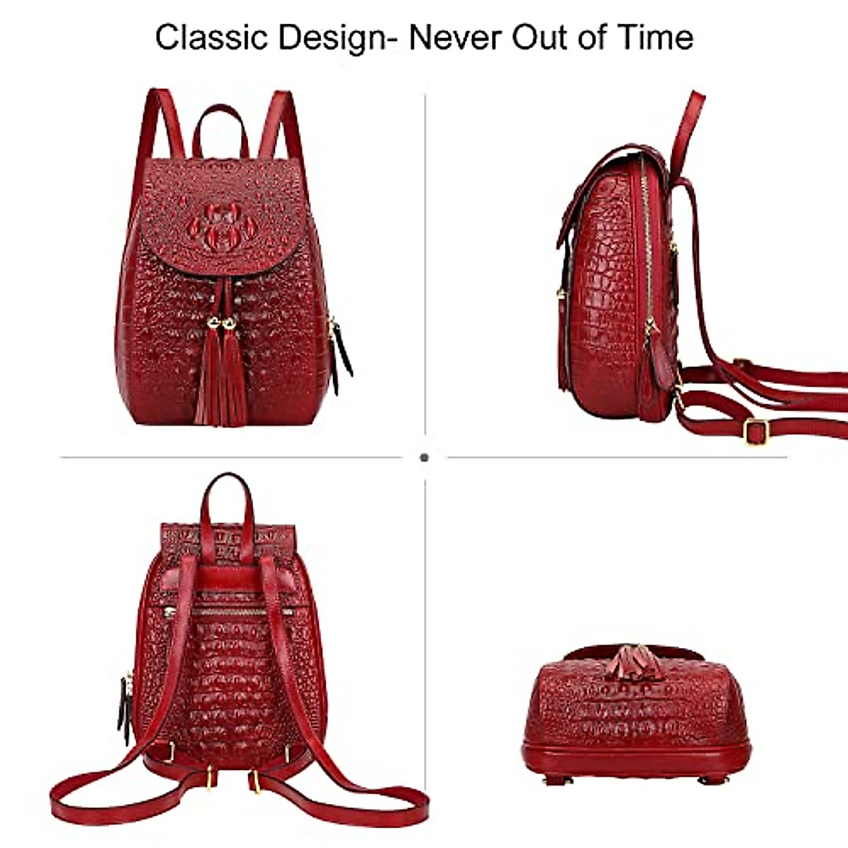 PIJUSHI Small Crocodile Leather Backpack Purse for Women Fashion Casual Backpack Crocodile Bag (B 66810 red)