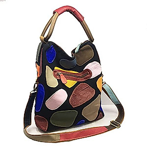 Colorful Geometric Contrast Patchwork Leather Crossbody Satchels Shoulder Bag Cute Backpack Bag for Women (tote shoulder)