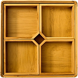 Serving Platter - Bamboo Divided Serving Tray with Lid & Removable Dividers - Great Veggie Tray Serving Dish, Candy Bowl, Serving Trays for Party, Taco Dip Parties Platters, & Chip Bowls for Parties!
