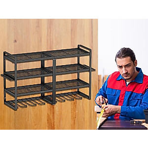 Power Tool Organizer Wall Mount,8 Drill Holder Wall Mount,4-Layer Garage Tool Organizer Wall Mount,Heavy Duty Power Tool Rack,Cordless Tool Organizer with Screwdriver Holder/Hammer Holder/Plier Holder