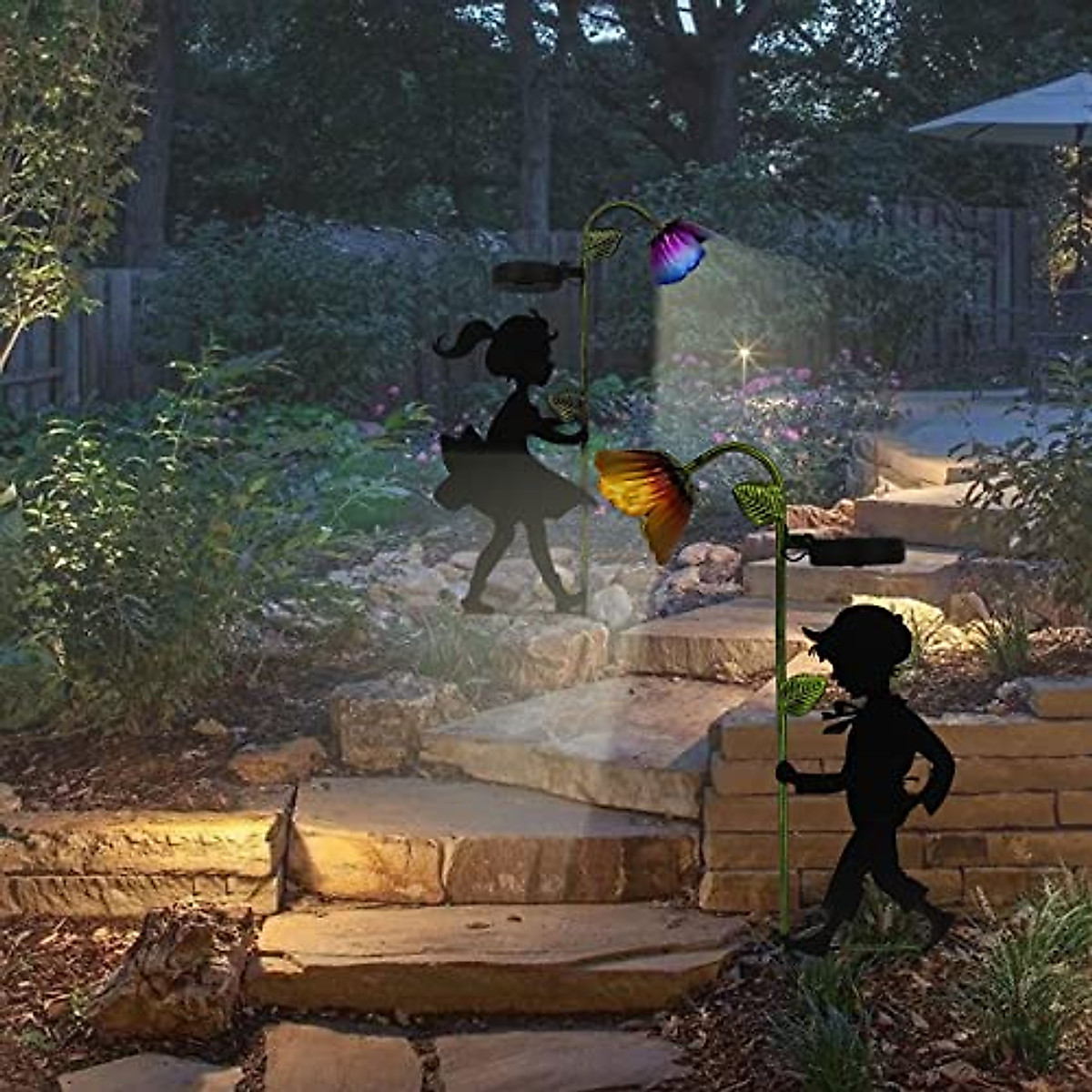 WUFEILY Solar Garden Lights 2 Pack, Boy Girl Silhouettes LED Solar Landscape Lights, Metal Solar Lights Outdoor Decorative for Garden, Landscape, Path, Yard, Patio, Driveway