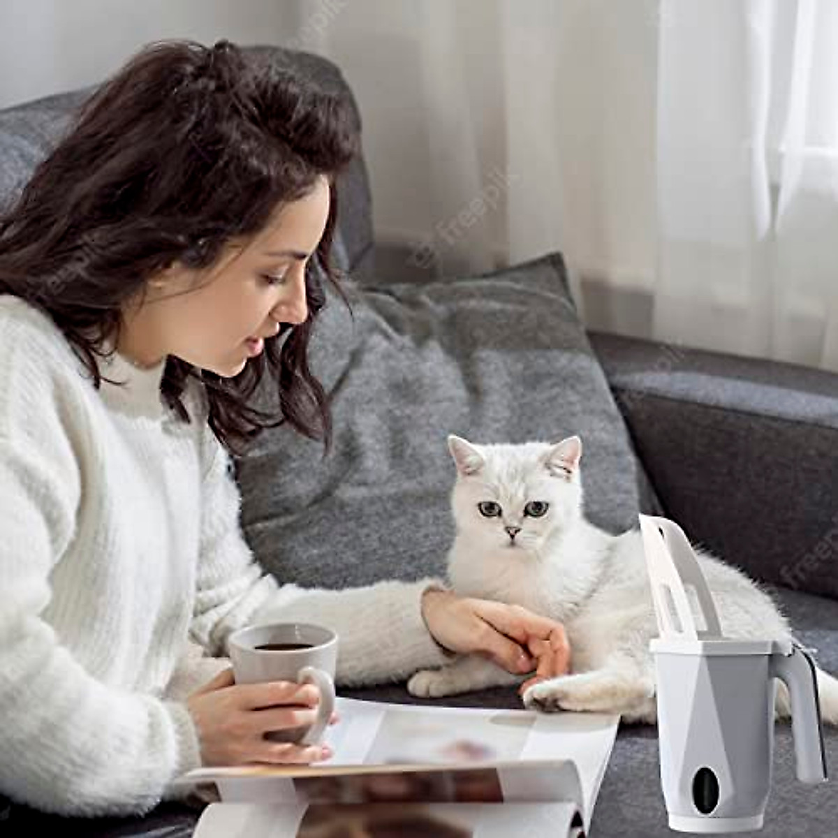 Hooyeatlin 3-in-1 Cat Litter Scoop with Holdor - Small Portable Integrated Cat Litter Scooper with 150 Refill Bags Kitty Litter Scoop Shovel for 1~2 Cats or Kitten (Gray)