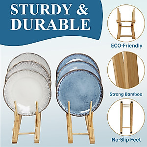 LOFTEY Dish Drying Rack | Wooden Plate Stand | Trapezoid Plate Organizer for Cabinet and Countertop | Bamboo Organizer for Plate,Bowl,Cup,Book,Cards | 2PCS