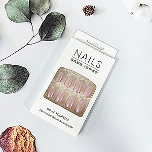 Extra Short Press on Nails Square Fake Nails with Chrome Designs Glossy Nude False Nails Mirror Glue on Acrylic Nails for Women Girls