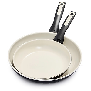 GreenPan Rio Healthy Ceramic Nonstick 8" and 10" Frying Pan Skillet Set, PFAS-Free, Dishwasher Safe & Lima Hard Anodized Healthy Ceramic Nonstick 5QT Stock Pot with Lid, PFAS-Free, Oven Safe, Gray