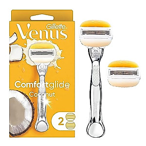 Gillette Venus Comfortglide with Olay Coconut Womens Razor Handle + Blade Refills, Silver, 2 Count