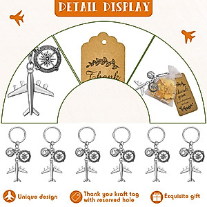 Henoyso 45 Pcs Airplane Keychain Party Favor, Including Airplane Compass Keychain with Thank You Tags, Organza Favor Bag for Party