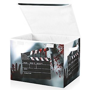 RunningBear Clapperboard Horror Movie Large Storage Bins with Lid Collapsible Storage Bin Toy Bins Fabric Storage for Living Room Office