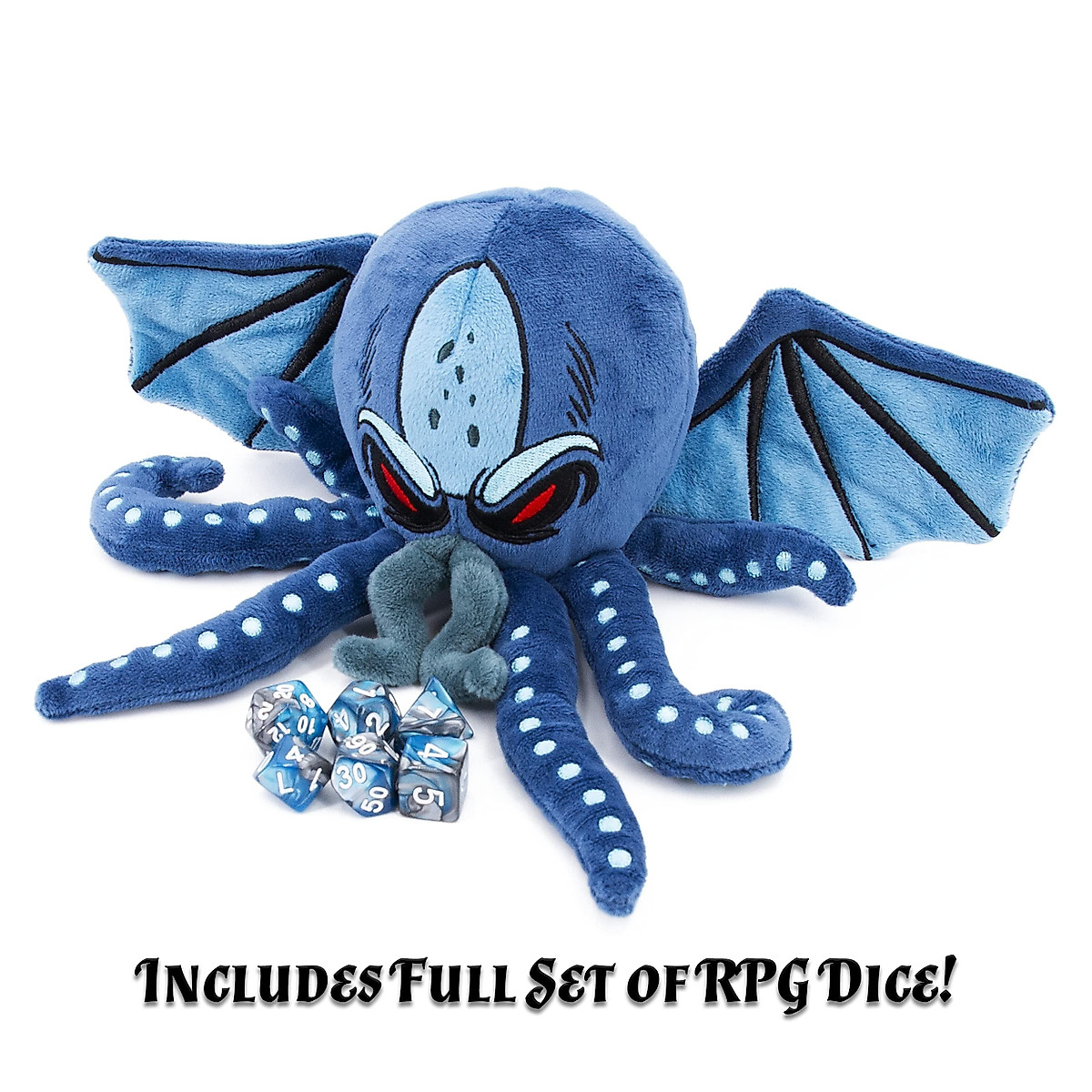 CASEMATIX Soft Dice Case and Dice Holder with 7 Included RPG Dice - 9.5" Sea Monster Figure with Dice Storage Zipper Compartment for up to 21 Dice, Protective Novelty Dice Container for Tabletop Dice