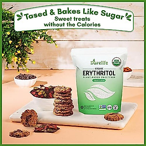 Durelife USDA organic erythritol sweetener, non gmo verified, Keto certified, No After Taste, Kosher, Zero Calorie Plant-Based Sugar Alternative (1, 5 LB (80 oz))