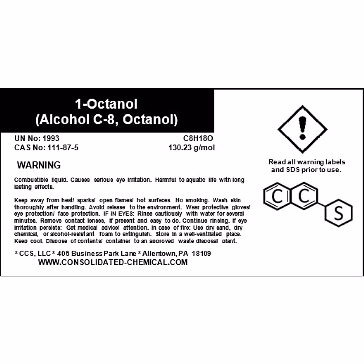 1-Octanol (Alcohol C-8, Octanol) High Purity Aroma Compound 30ml (1oz)