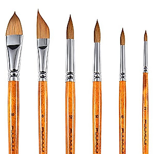 Sable Watercolor Brushes Professional Kolinsky Watercolor Paint Brushes for Artists 6pcs - Pointed Rounds Cat Tongue Oval Wash Dagger for Watercolor Acrylics Inks Gouache Painting