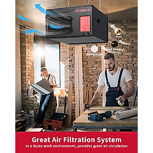 Ecomax MCF03 Air Filtration System, 3-Speed Hanging Ceiling Dust Collectors for Woodworking, Remote Controlled Dust Collection Systems for Shop Garage (300/350/400 CFM)