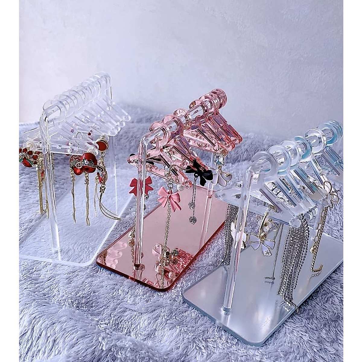 XINZHIDA Earring Hanger Rack with 8 Mini Coat Hangers, Acrylic Earring Holder Display Stand, Ear Studs Hanging Earrings Organizer For Women Girls, Transparent