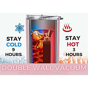 Onebttl 21st Birthday Gifts for Women, Girl, Her - 21 and Fabulous -20oz/590ml Stainless Steel Insulated Glitter Tumbler with Straw, Lid, Message Card - (Rose Gold)