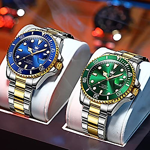 OLEVS Self Winding Watches for Men Green Big Dial Pro Diver Automatic Watch Stainless Steel Waterproof Men Wrist Watch with Silver Gold Tone Watch Men