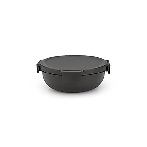 Brabantia Make & Take Salad Bowl with Removable Tray for Toppings & Dressings (Dark Gray) 100% Leakproof, Microwave & Freezer Safe Meal Prep Container