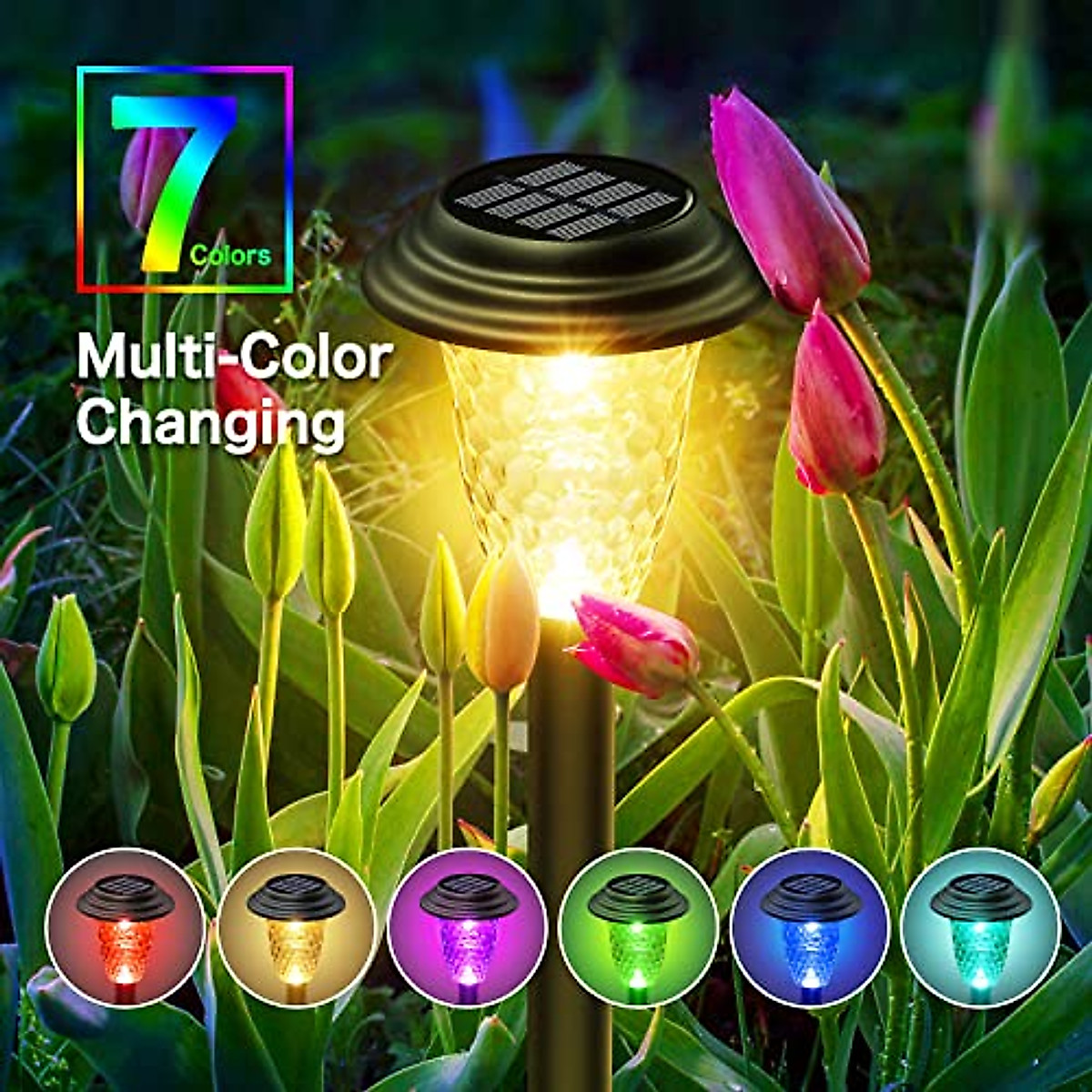 ENSLI Solar Pathway Lights, 8 Pack Bright Color Changing/Warm White Solar Lights Outdoor Waterproof Solar Garden Lights, Outdoor Lights Solar Powered Landscape Path Lights for Yard, Walkway, Lawn