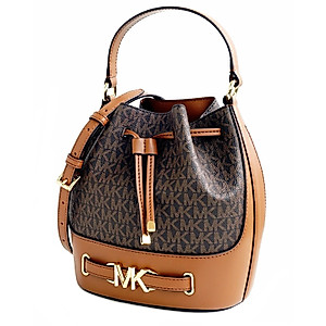 Michael Kors Reed Medium Belt Bucket Crossbody Handbag Brown MK Signature