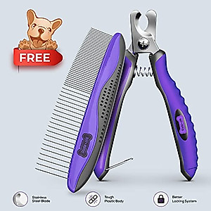 Ruff 'N Ruffus Self-Cleaning Slicker Brush With NO- PAIN Bristles | Gently Removes Loose Undercoat, & Tangled Hair | For Cats & Dogs | Reduces Shedding by 95% + Pet Nail Clipper & Comb included