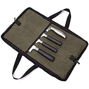 Ruibo Chef's Knife Roll Bag, Waxed Canvas Knife Carrying Case With Durable Handles, Portable Knife Roll Case For Working,4 Slots